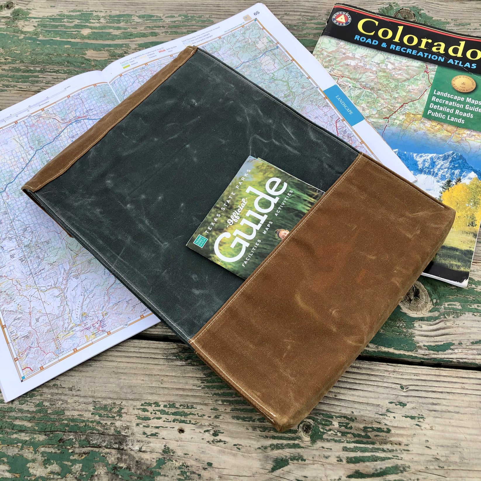 Overlanding Map Bag, Charcoal Gray and Caramel Waxed Canvas – Road Dirt ...