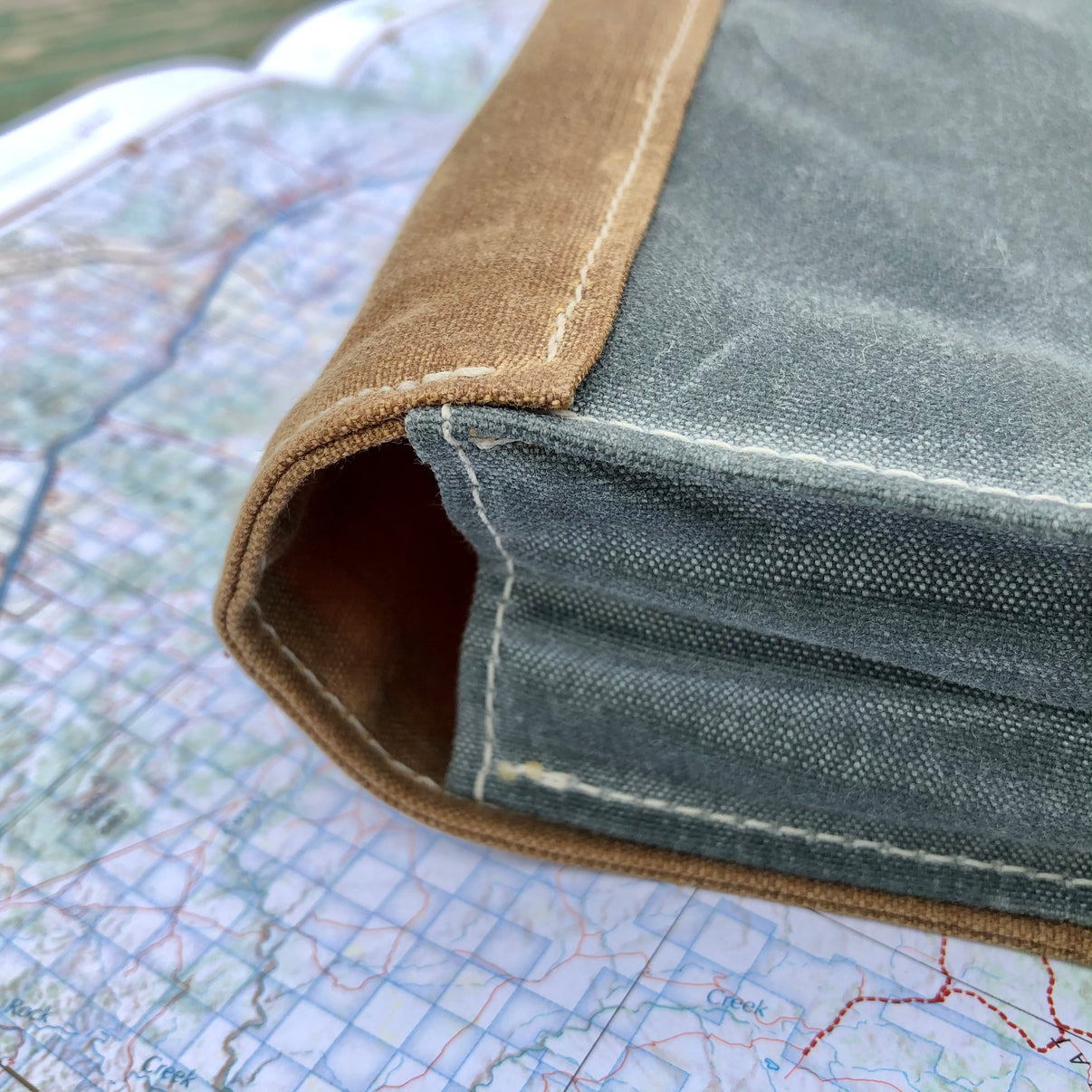 Overlanding Map Bag, Charcoal Gray and Caramel Waxed Canvas – Road Dirt ...